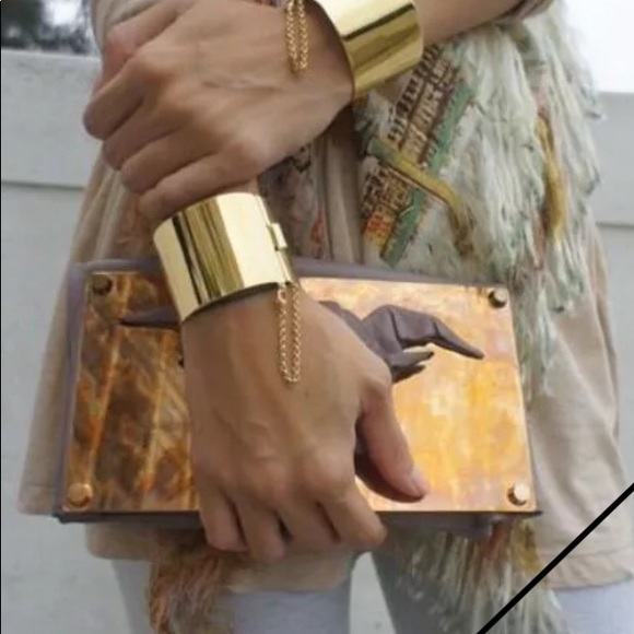 Jewelry | Bold Goldstatement Bangle With Chain New Nwt | Poshmark